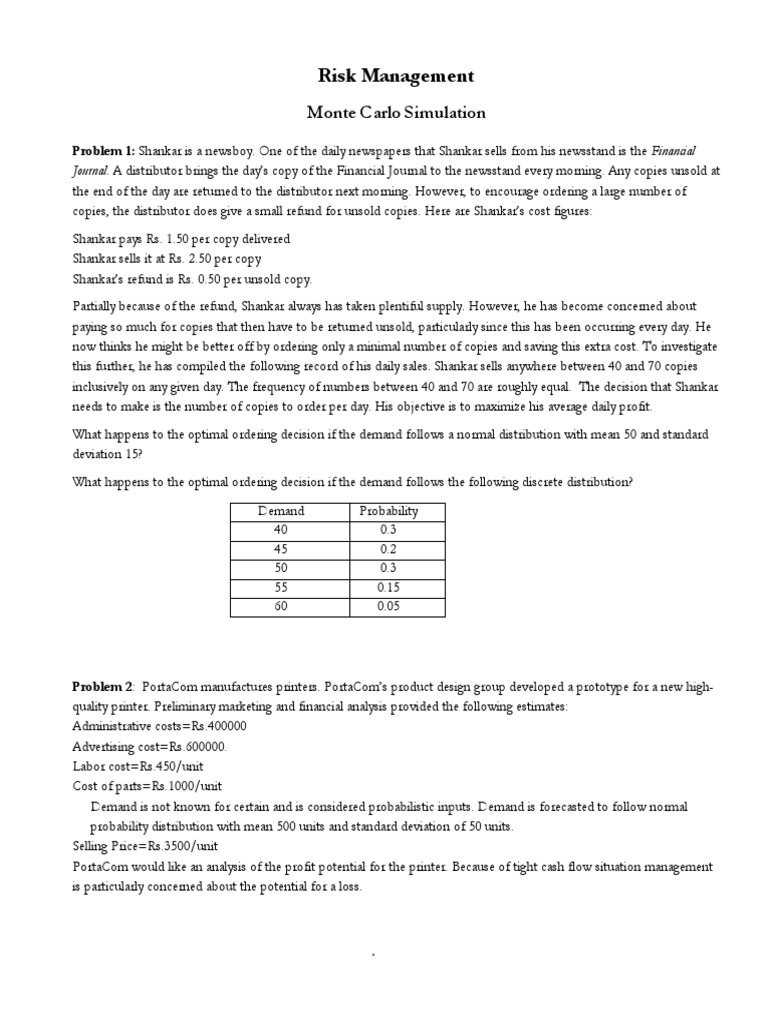 Monte Carlo Simulation Risk Management | PDF | Insurance | Stocks