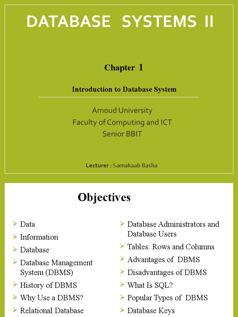 Database Systems Ii: Amoud University Faculty of Computing and ICT Senior BBIT | PDF | Databases ...