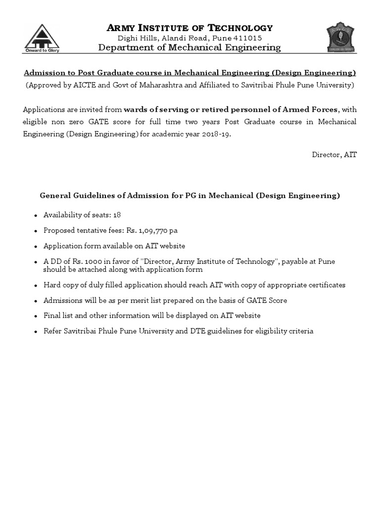 AIT ME AdmissionGeneralGuidelines | PDF | Technology & Engineering