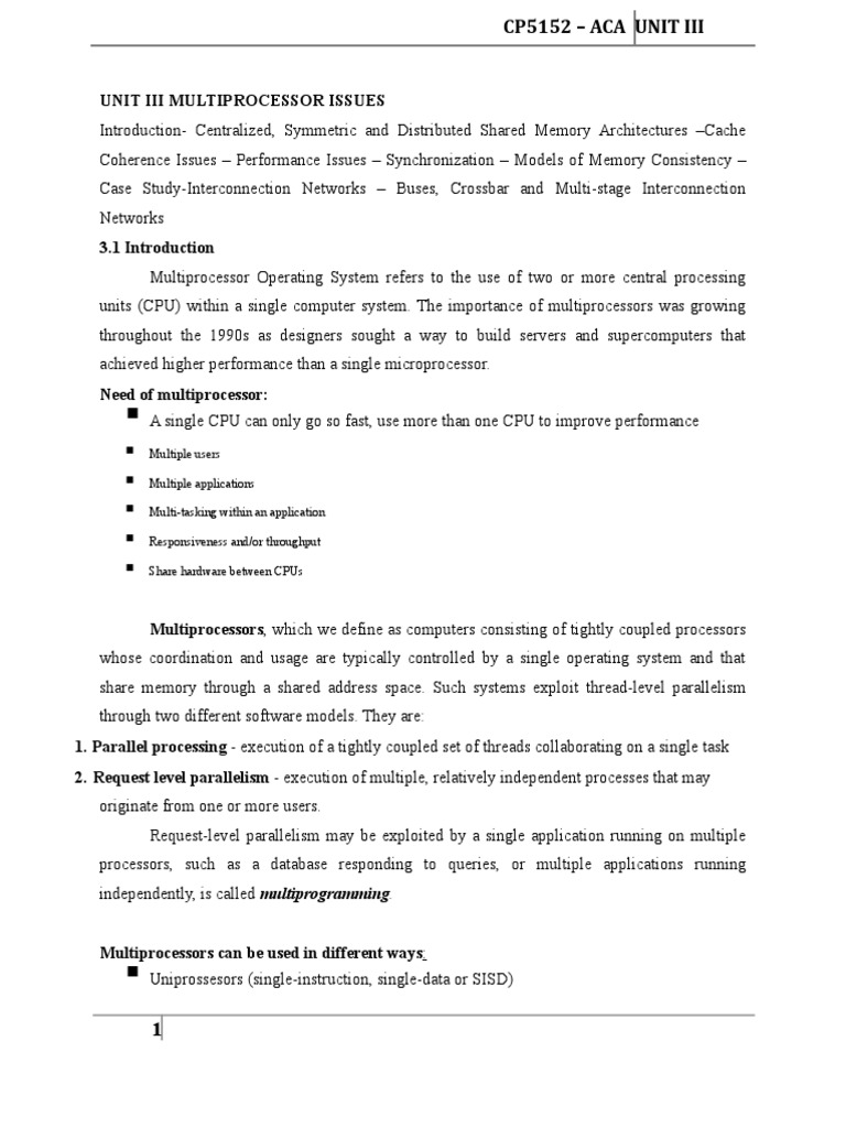 Unit III Multiprocessor Issues | PDF | Cpu Cache | Parallel Computing