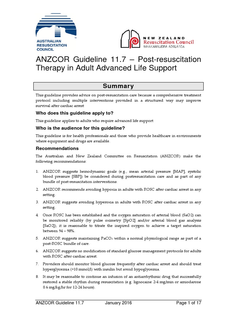 Anzcor Guideline 11 7 Post Resus Jan16 PDF | PDF | Myocardial ...