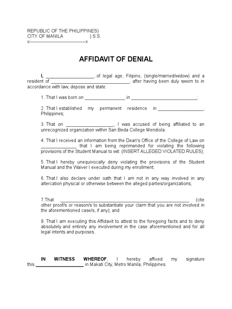 Affidavit of Denial | PDF