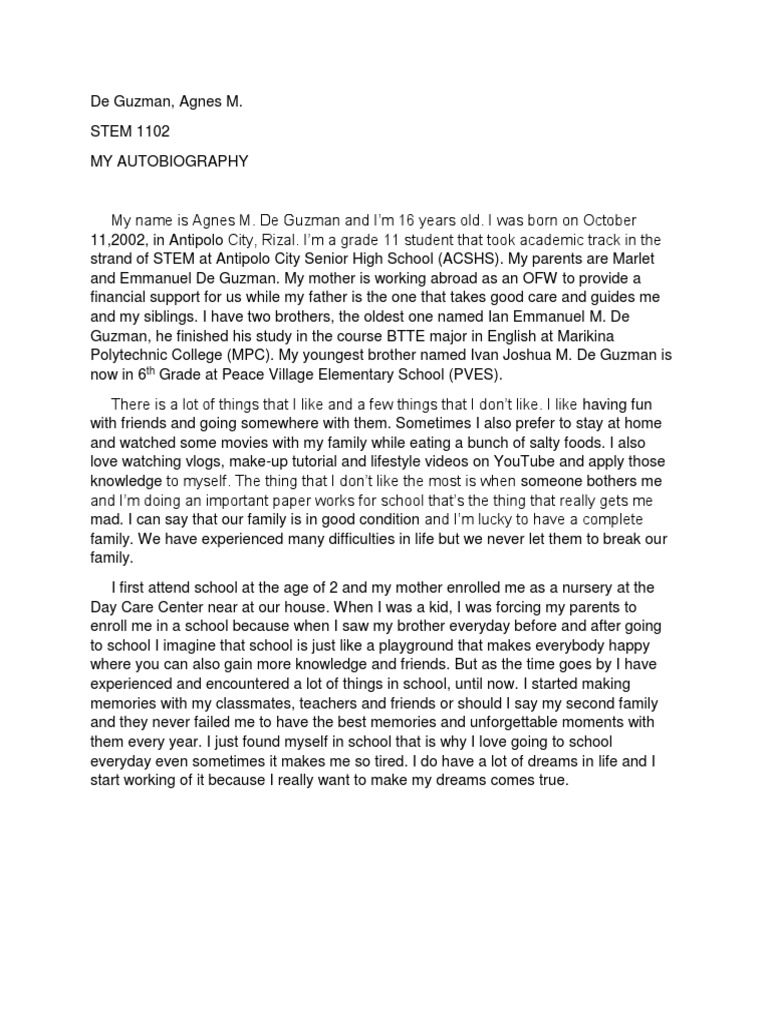 Autobiography Sample | PDF
