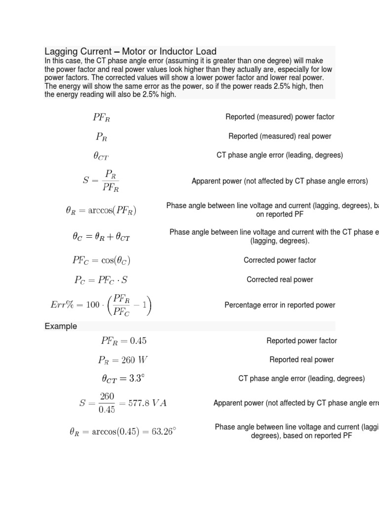 Lagging Current - Motor or Inductor Load: Example | PDF | Ac Power ...