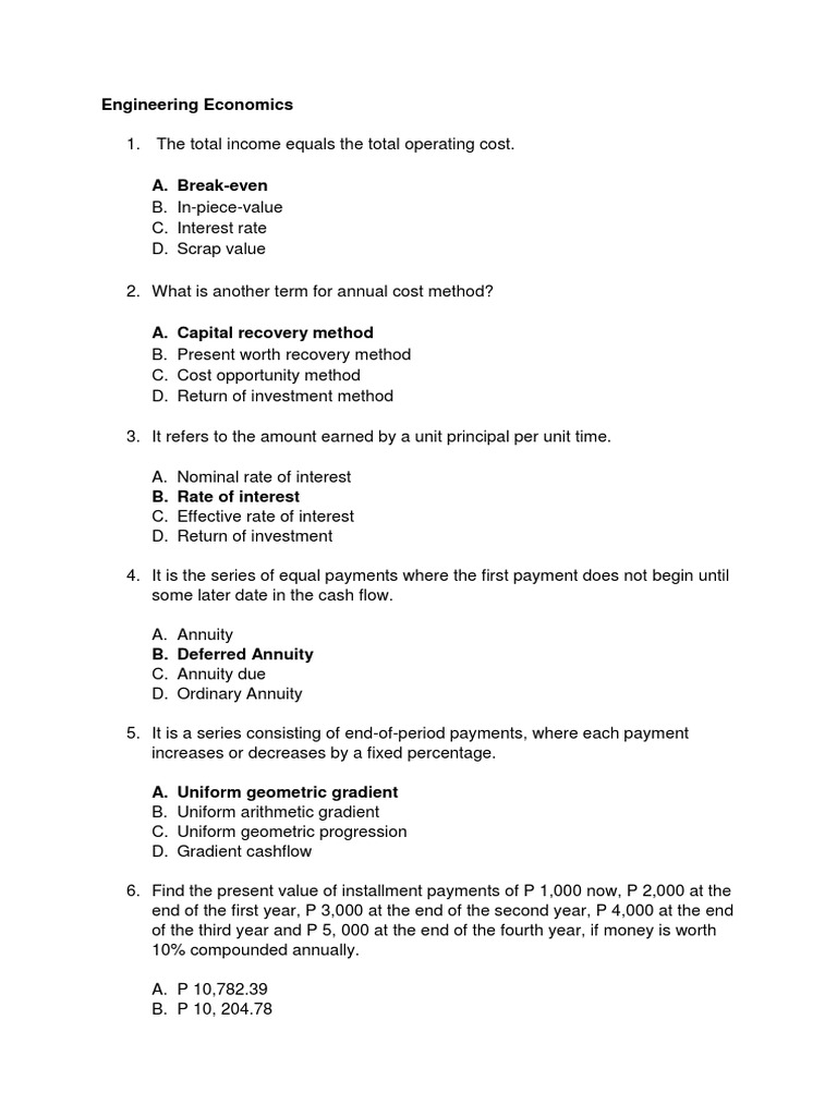 Engineering Economic | PDF | Present Value | Interest