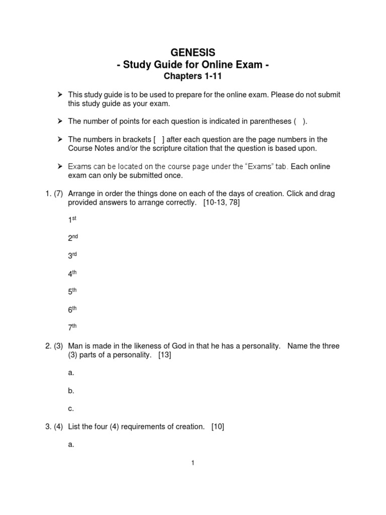 10 1200 Genesis Exam 1 Study Guide | PDF | Genesis Flood Narrative | Religious Texts