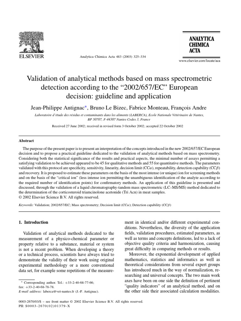 Validation Of Analytical Methods Based On Mass Spectrometric Pdf Mass Spectrometry Statistics