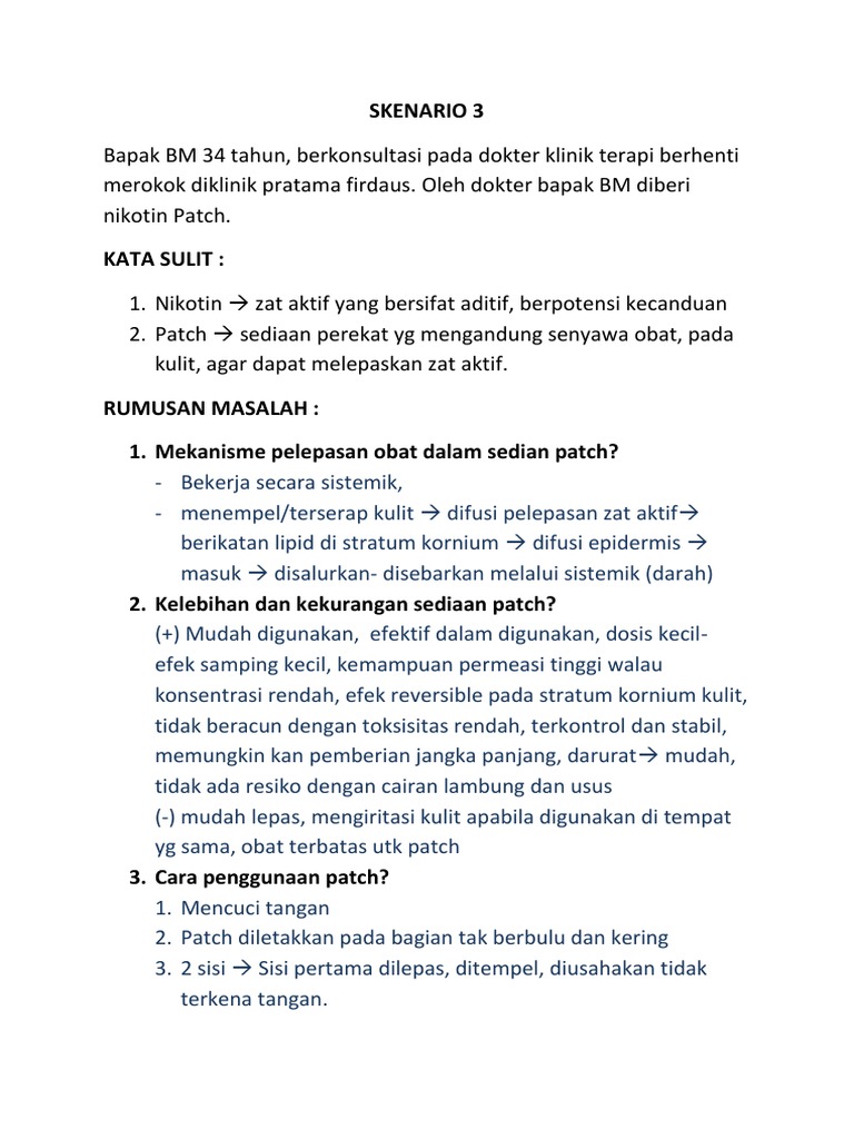 Nikotin Patch: Mekanisme & Efek Samping | PDF