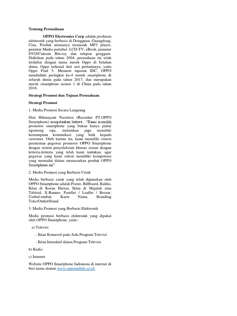 Profil Perusahaan OPPO Electronics Corp | PDF