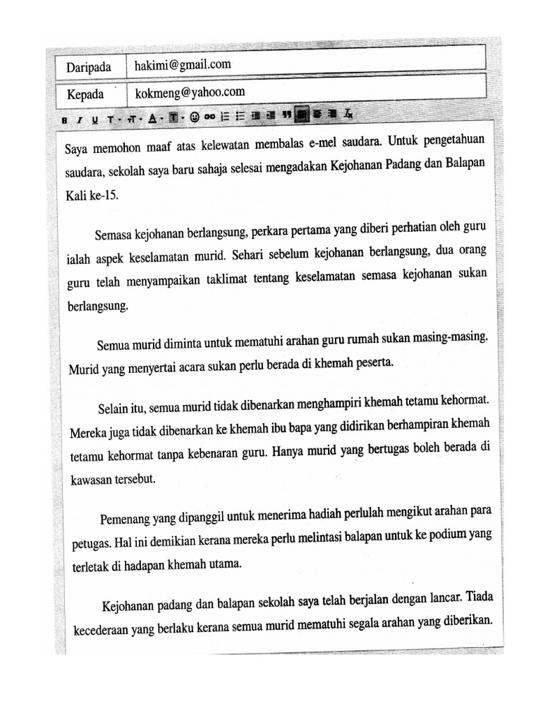 Format E-Mel Bahasa Melayu Upsr | PDF