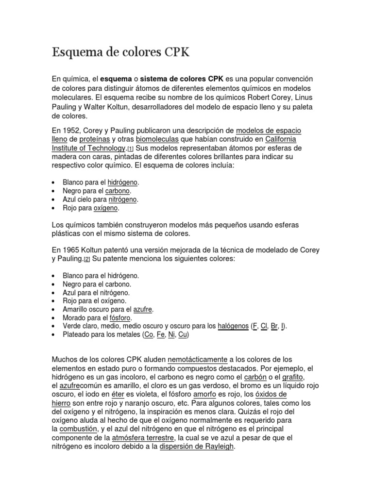 Colores de Los Átomos CPK | PDF | Elementos químicos | Química