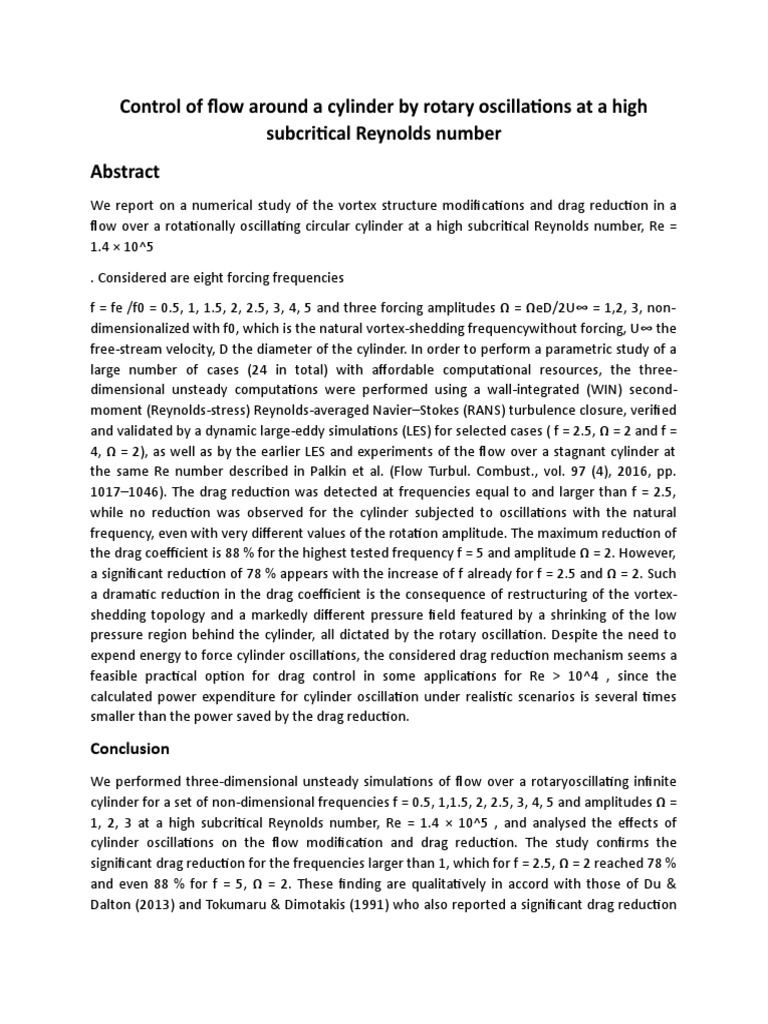 Control of Flow Around A Cylinder by Rotary Oscillations at A High ...