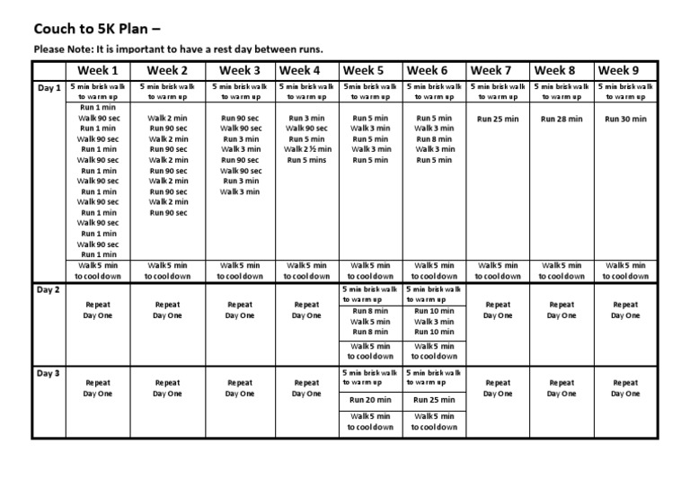 c25k Printable Plan PDF | PDF | Wellness