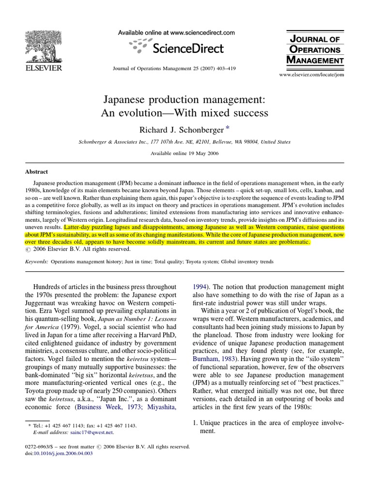 Japanese Production Management - An Evolution With Mixed Success | PDF ...