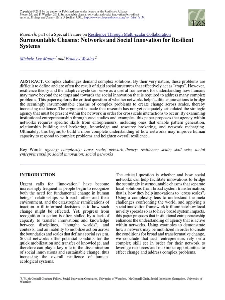 Surmountable Chasms: Networks and Social Innovation For Resilient ...