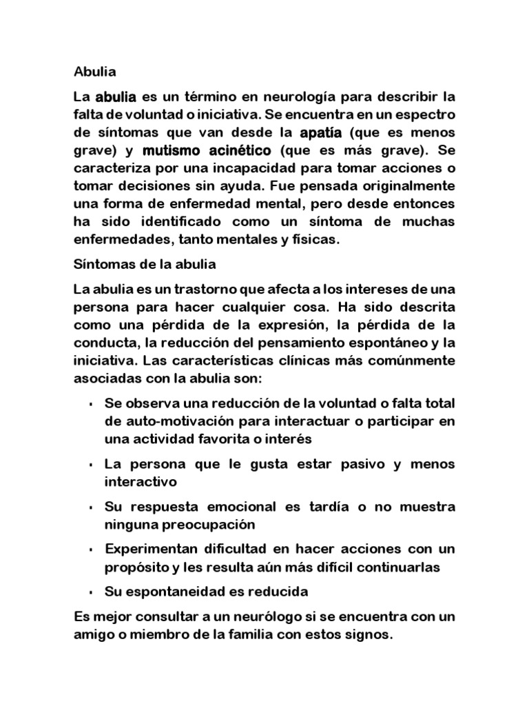 Abulia: definición, causas y tratamiento | PDF | Depresión (estado de ...