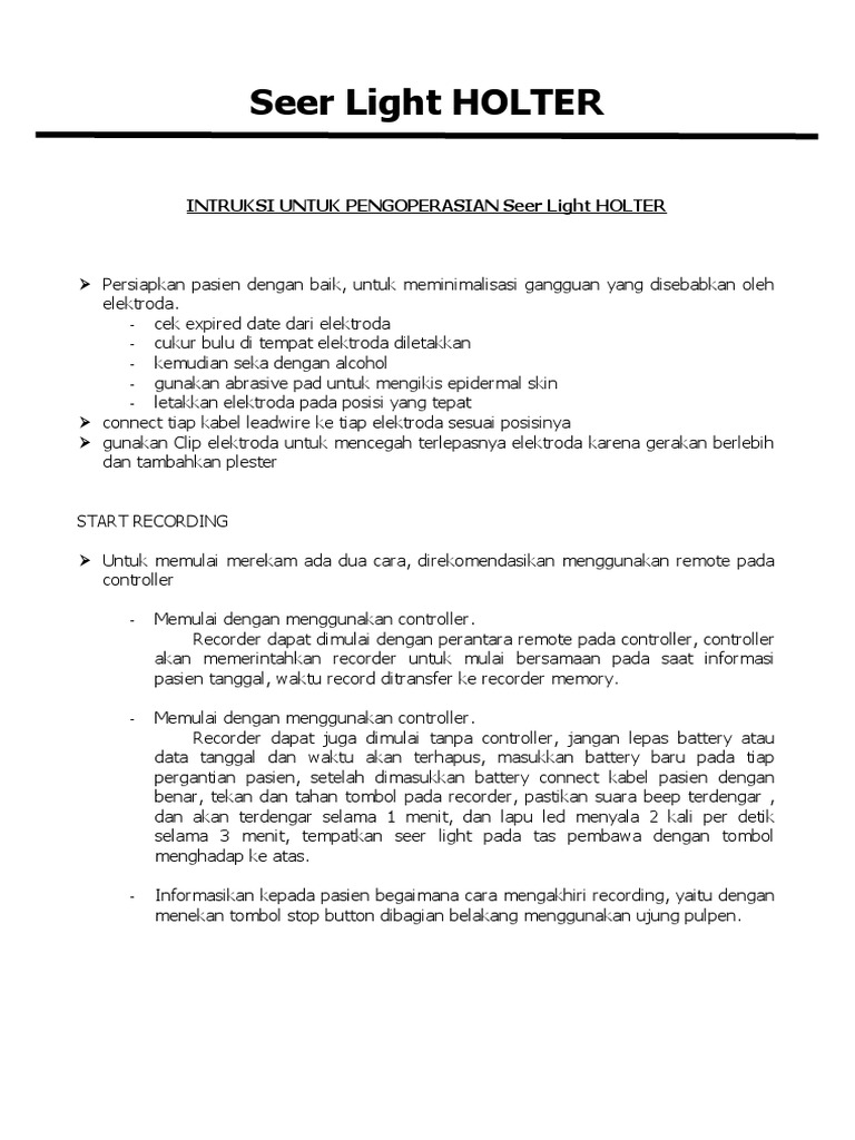 Panduan Operasional Seer Light HOLTER | PDF