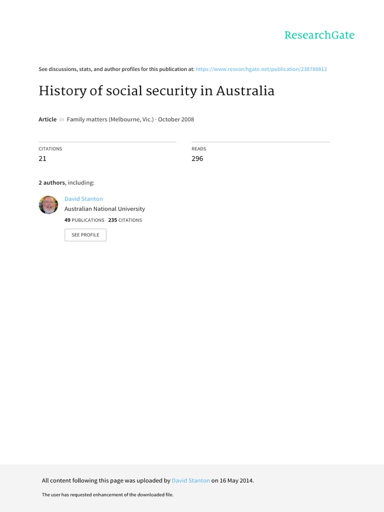 History of Social Security in Australia | PDF | Welfare | Pension