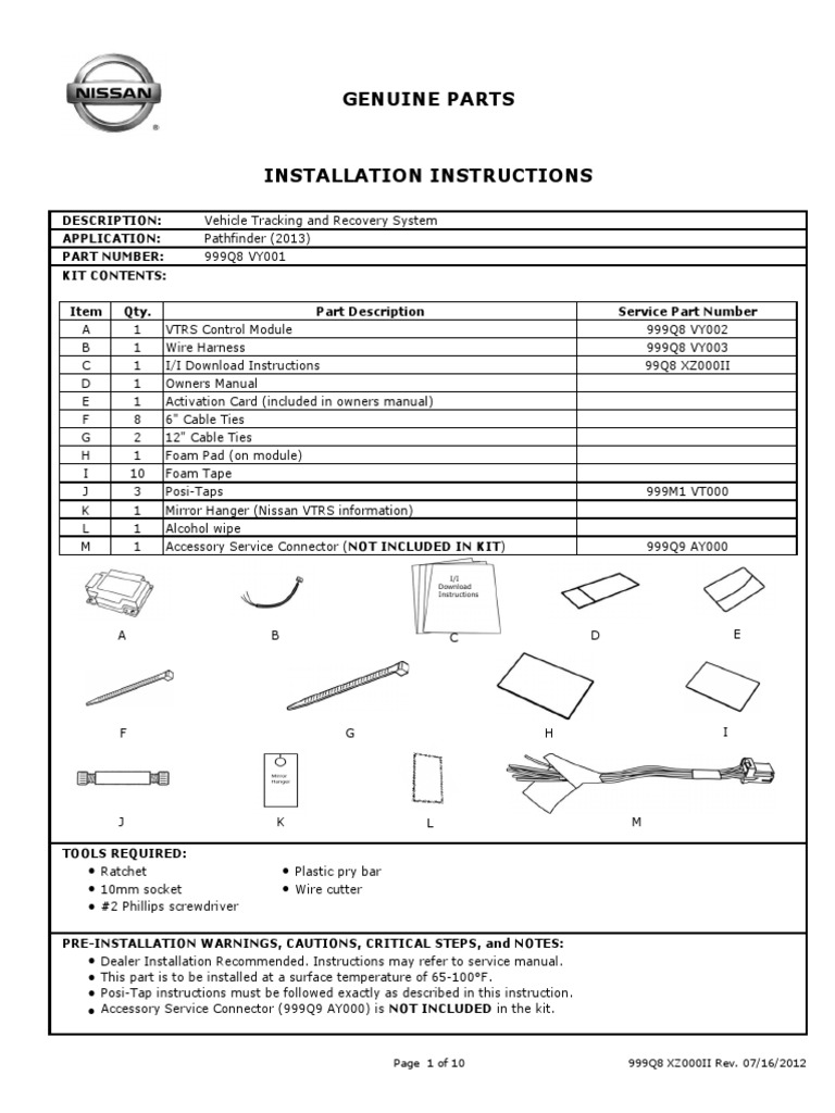 Genuine Parts: Description: Application: Part Number: Kit Contents ...