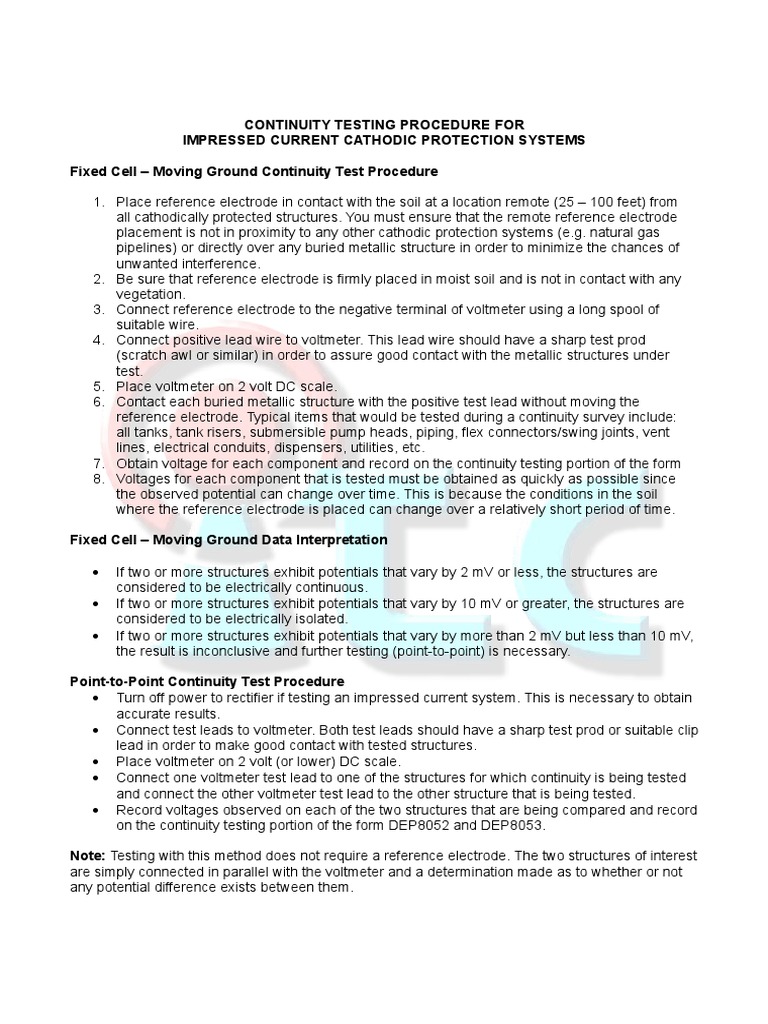 Continuity Testing Procedure For | Electric Current | Anode