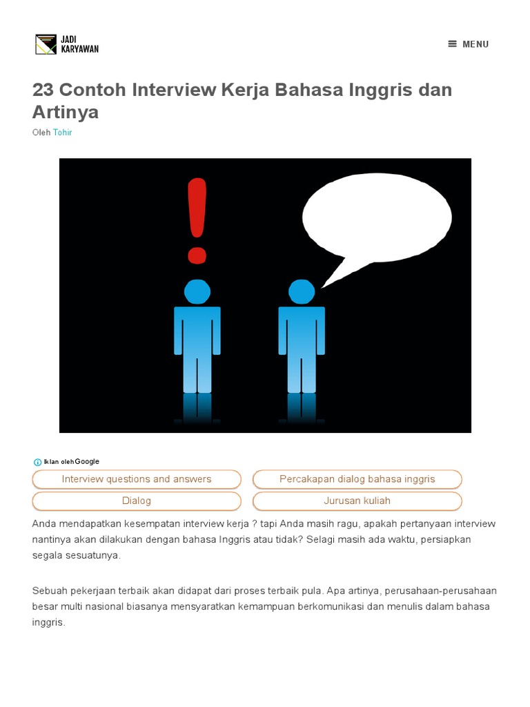 23 Contoh Interview Kerja Bahasa Inggris Dan Artinya | PDF