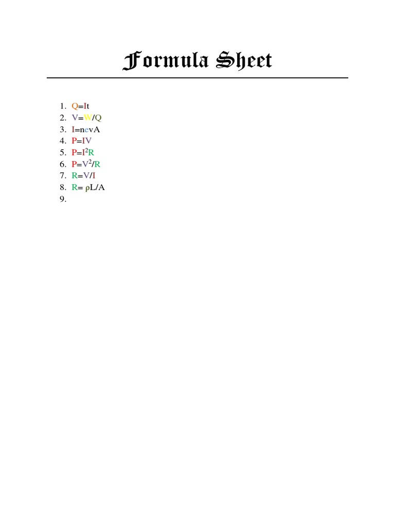 Formula Sheet | PDF