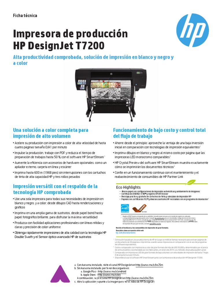 HP DesignJet T7200 | PDF | Impresora (Computación) | Hewlett Packard