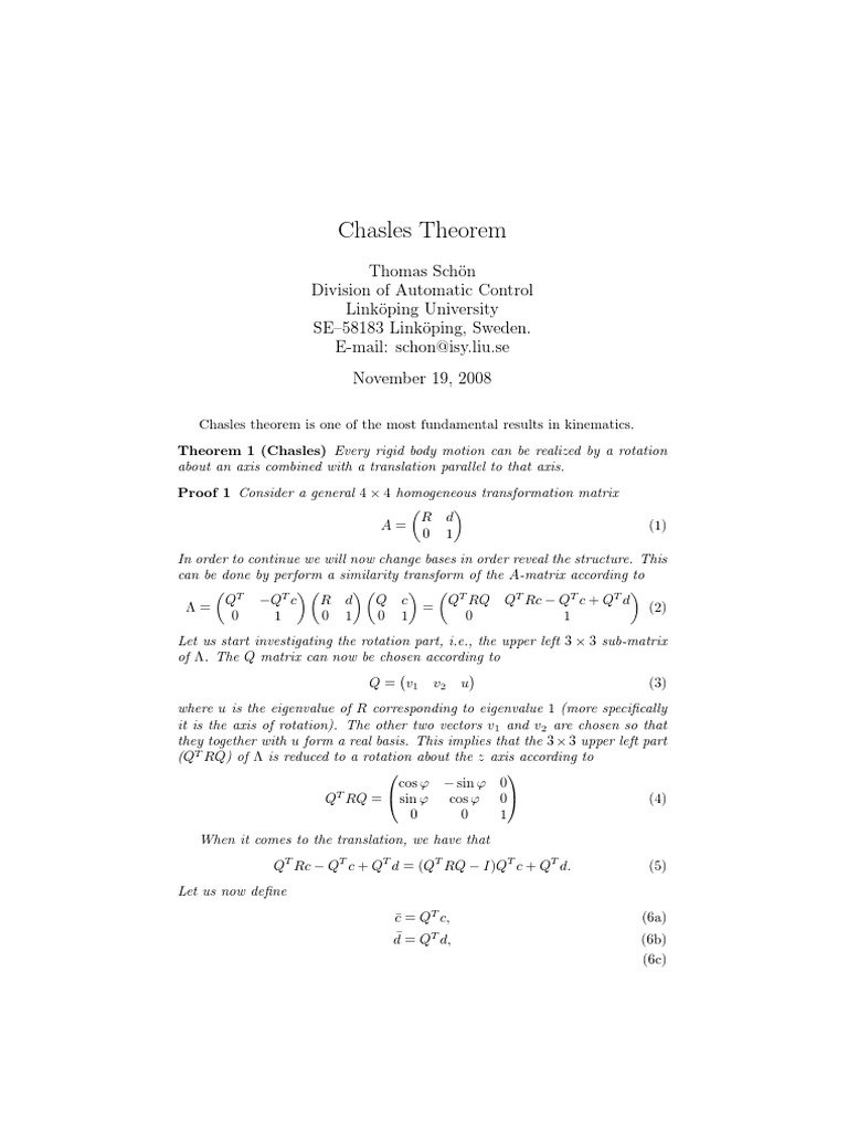 Le 1 Chasles | PDF | Rotation | Matrix (Mathematics)