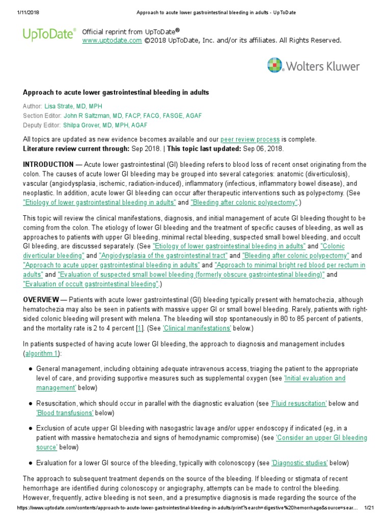 Approach To Acute Lower Gastrointestinal Bleeding in Adults - UpToDate ...