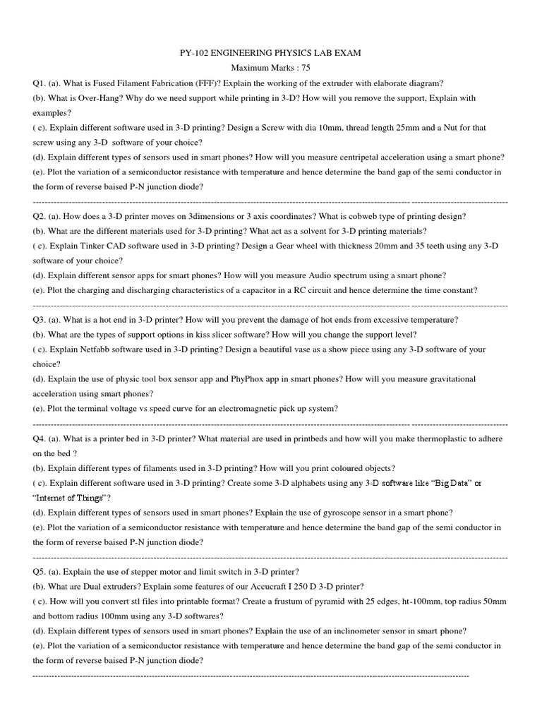 Engineering Physics Lab Exam Guide | PDF | P–N Junction | 3 D Printing