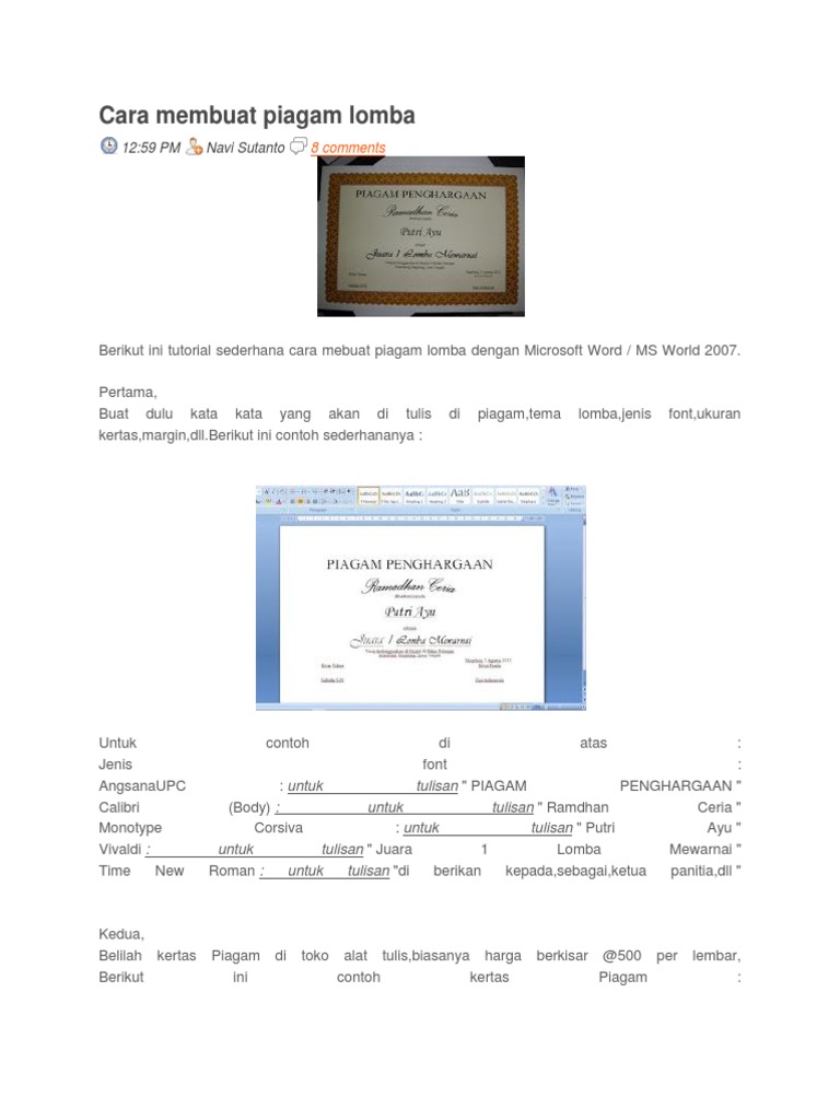Cara Membuat Piagam Lomba | PDF