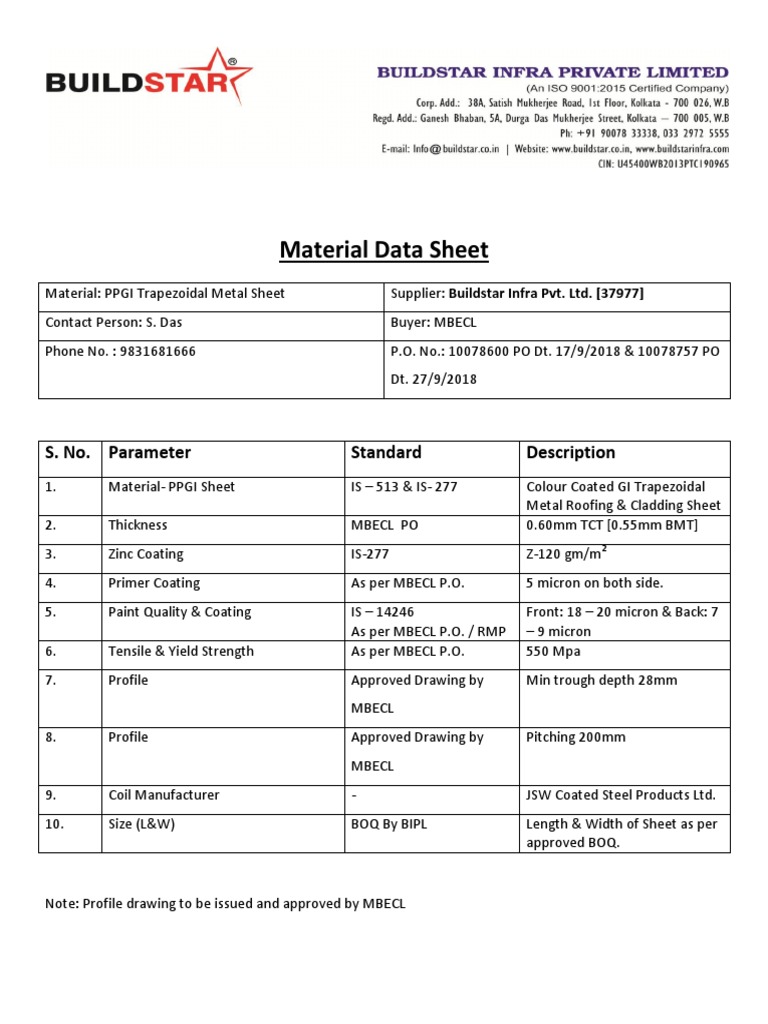 Sheeting Material Data Sheet | PDF