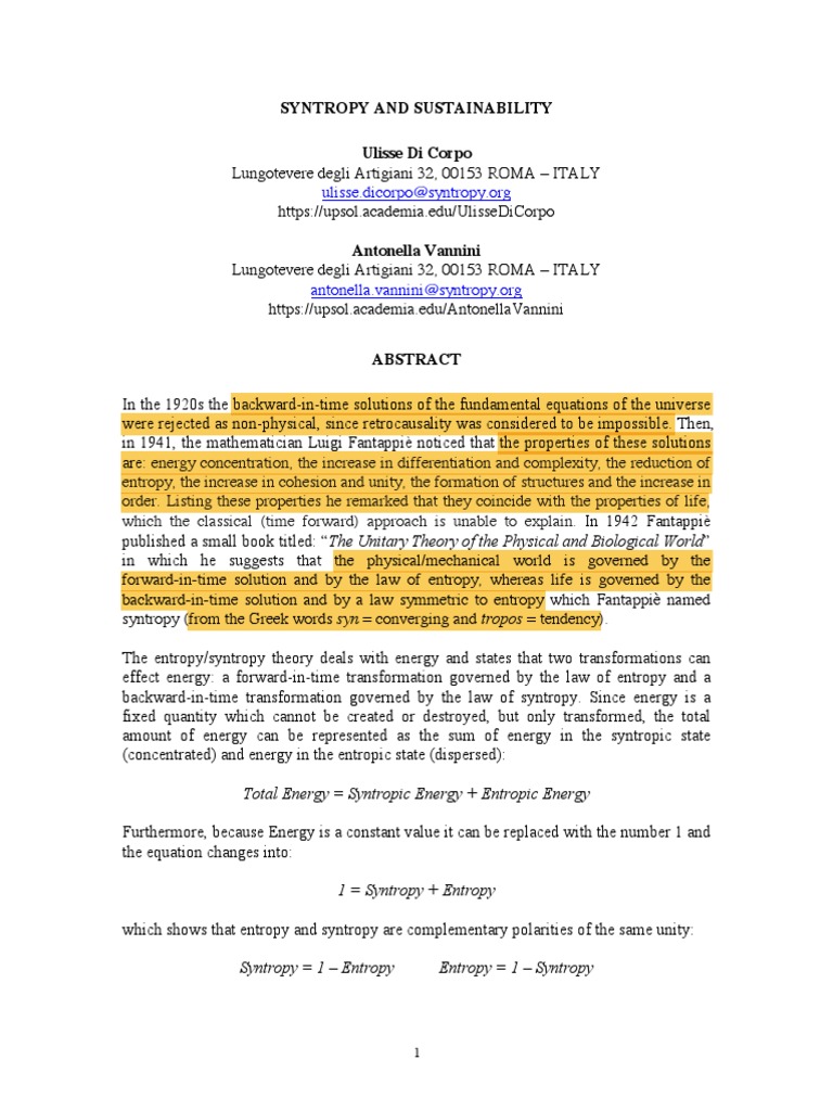Syntropy and Sustainability: Exploring Laws of Thermodynamics, Entropy ...