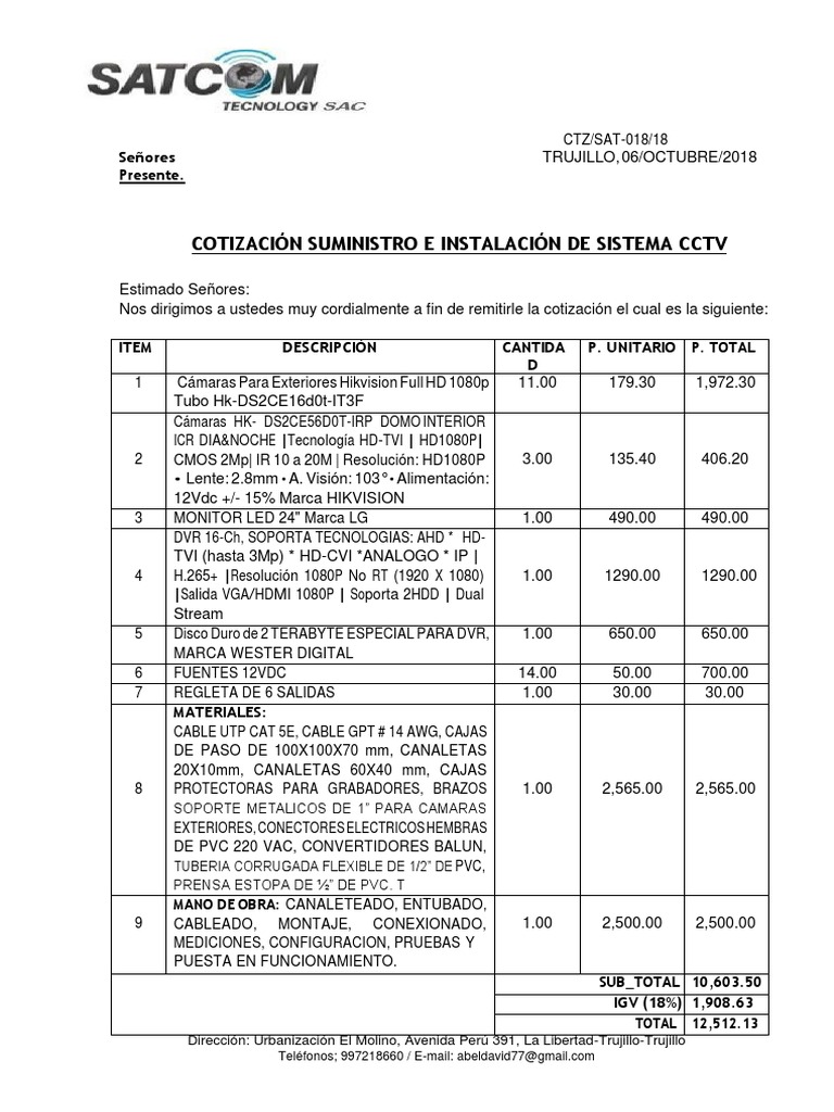 Cotización - CCTV - EDIFICIO BASICA PDF | PDF | Tecnología de pantalla | Electrónica