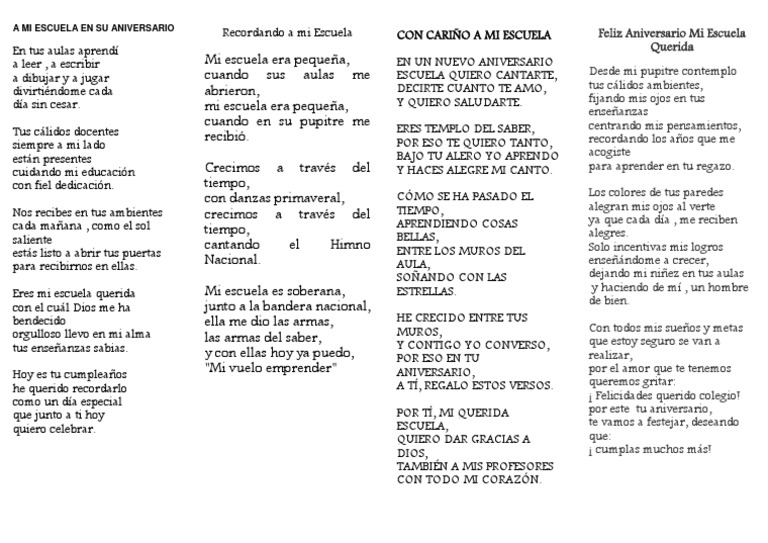 Feliz Aniversario a mi querida escuela | PDF