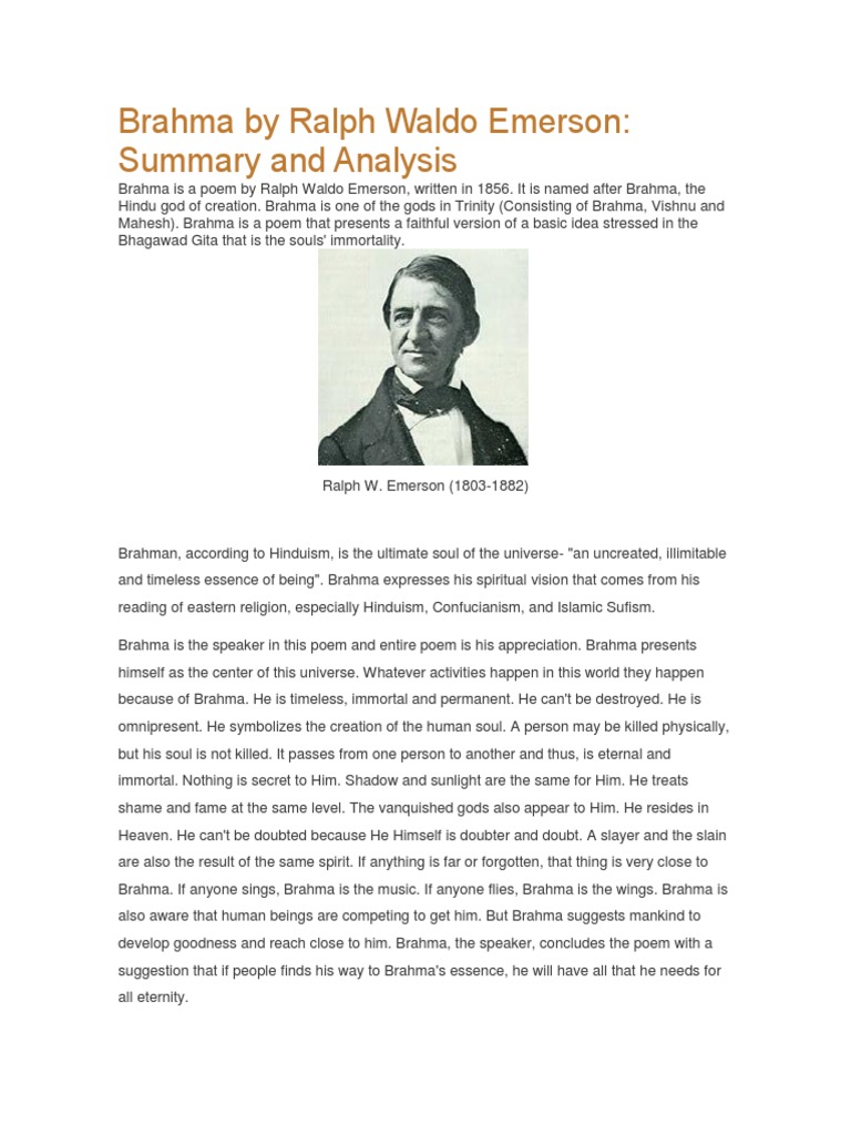 Brahma by Ralph Waldo Emerson | PDF | Bhagavad Gita | Soul