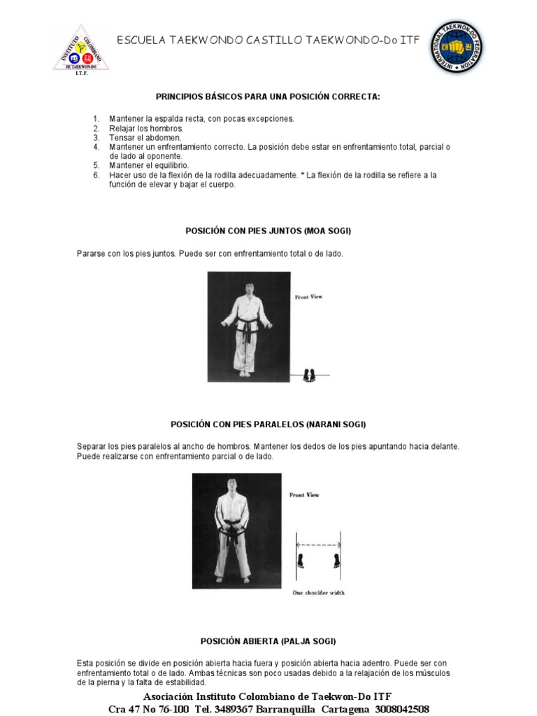 Teoria Posiciones de Taekwondo ITF | PDF | Taekwondo | Pie