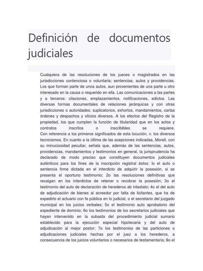 Definición de Documentos Judiciales | PDF | Hipoteca Comercial | Finanzas y administración del ...