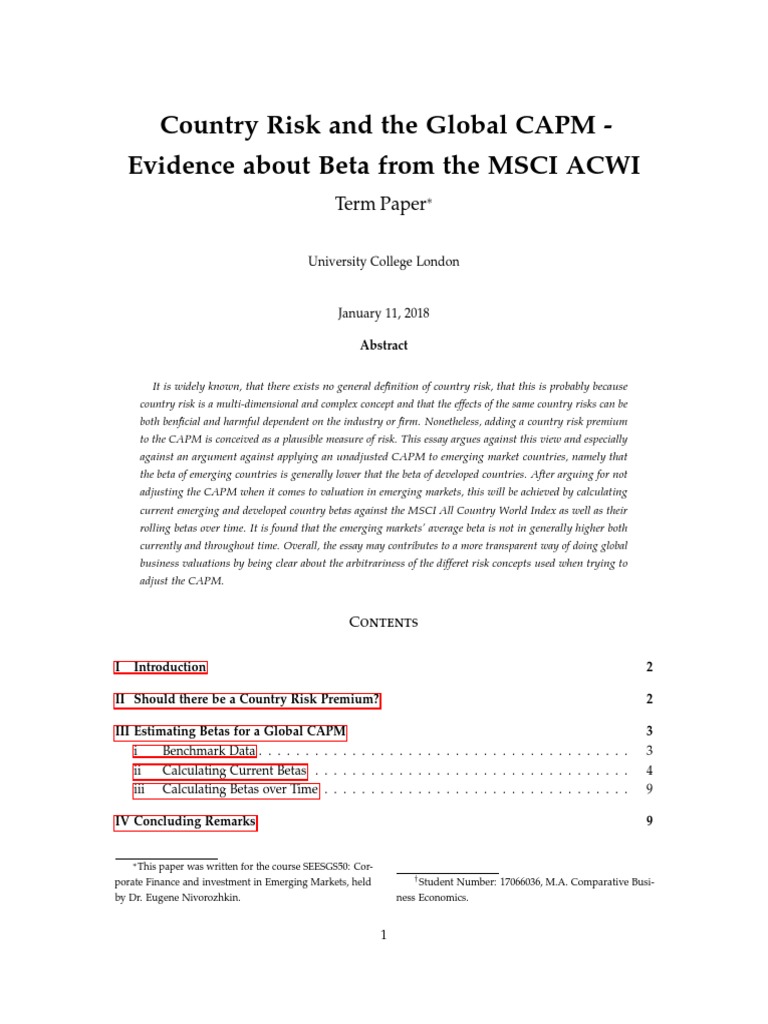 Country Risk and The Global CAPM | PDF | Capital Asset Pricing Model ...