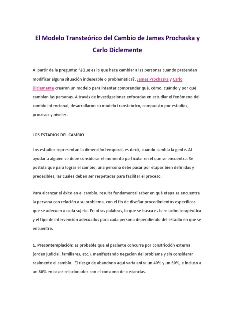 El Modelo Transteórico Del Cambio de James Prochaska y Carlo Diclemente ...
