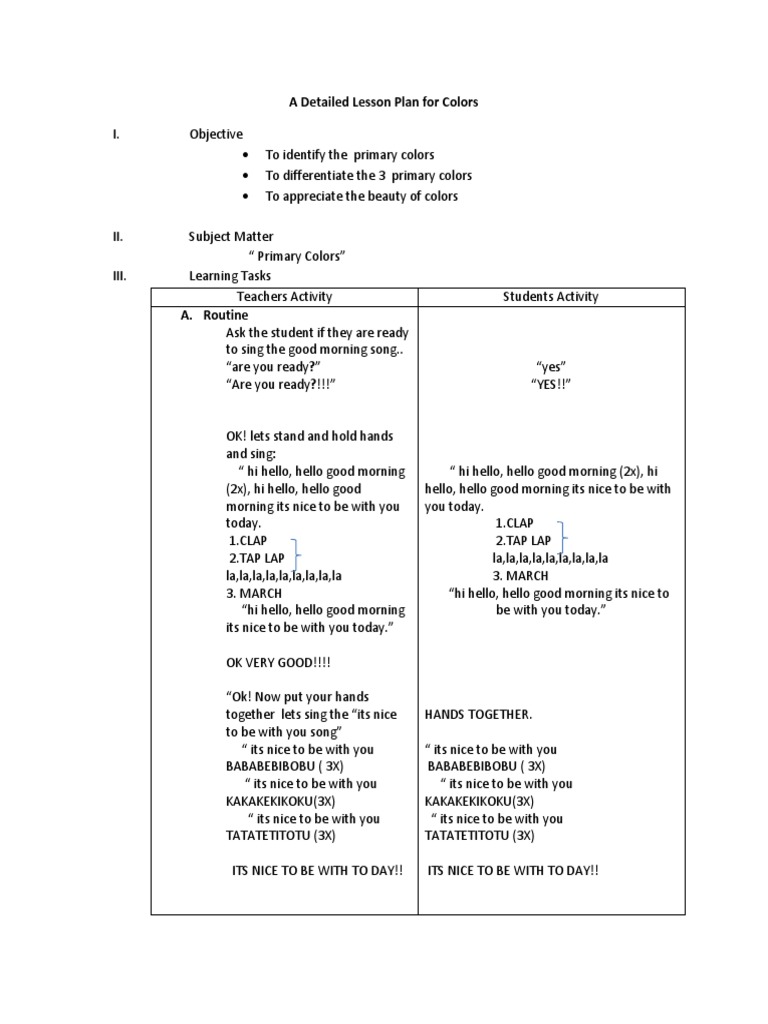 A Detailed Lesson Plan For Colors | PDF | Berry | Yellow
