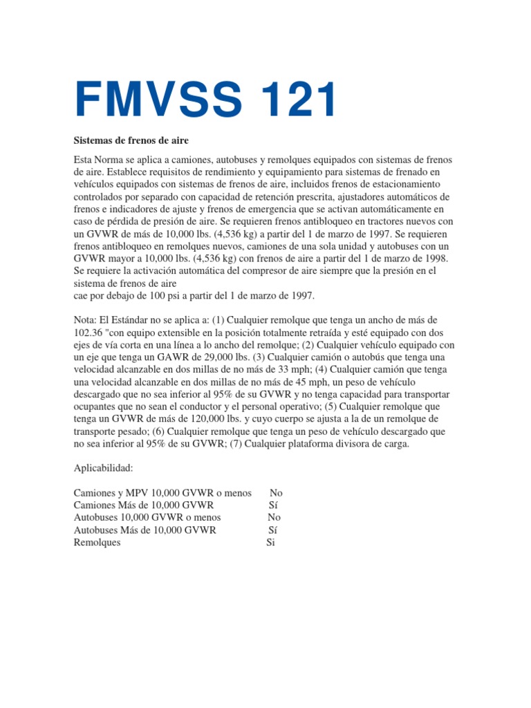 FMVSS 121 | PDF | Transporte | Vehículos
