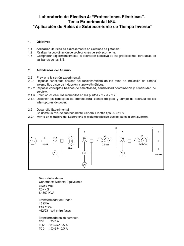 Exp3 Guía Aplicación de Relés de Sobrecorriente de Tiempo Inverso | Descargar gratis PDF ...