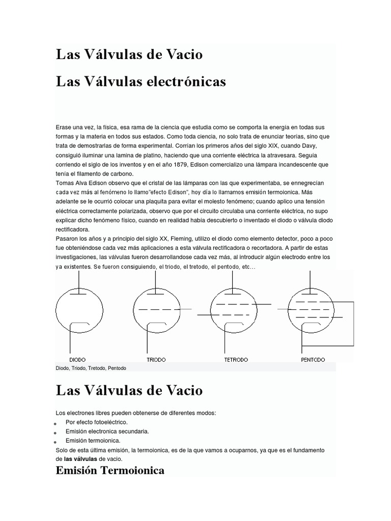 Válvulas de Vacío y su Funcionamiento | PDF | Rectificador | Tubo vacío