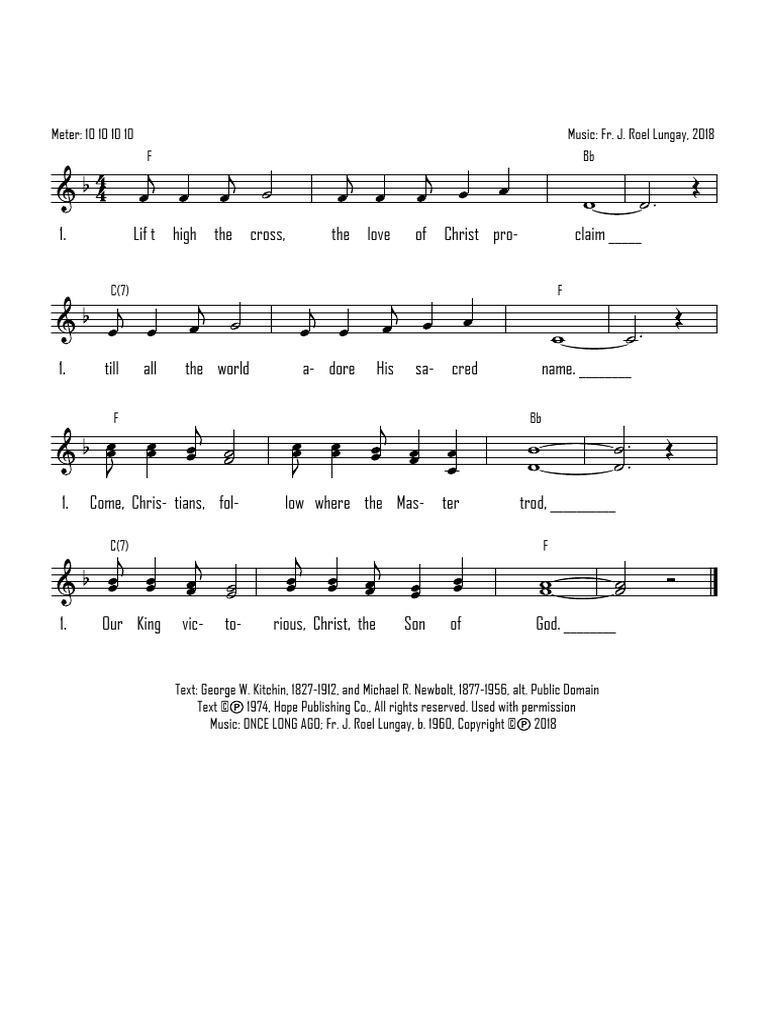Lift High The Cross (Not Long Ago Hymn Tune) | PDF
