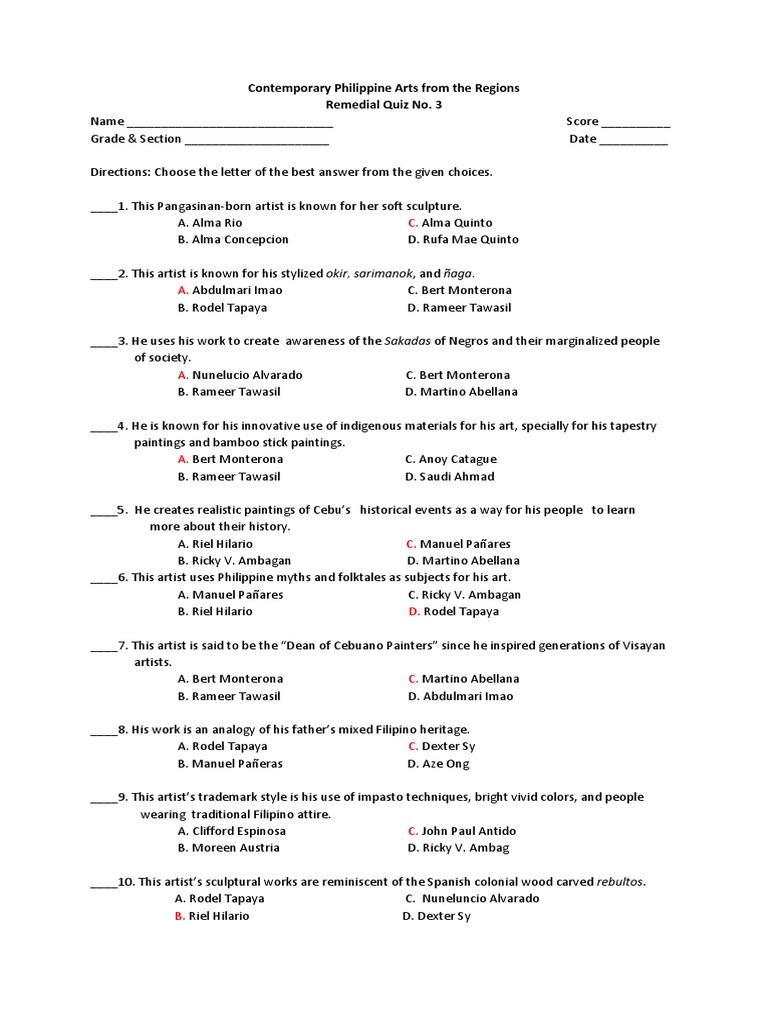 Contemporary Arts Remidial Quiz n0. 3,4 | PDF | Orchestras | Musical ...