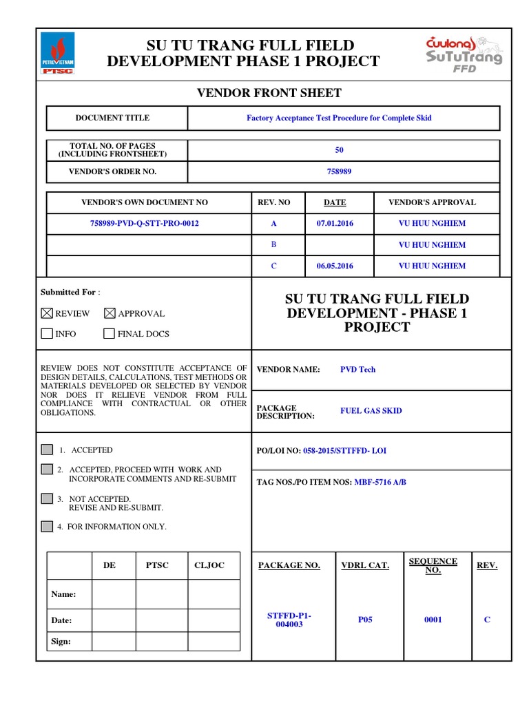 Fuel Gas Skid FAT Procedure Document | PDF | Instrumentation | Valve