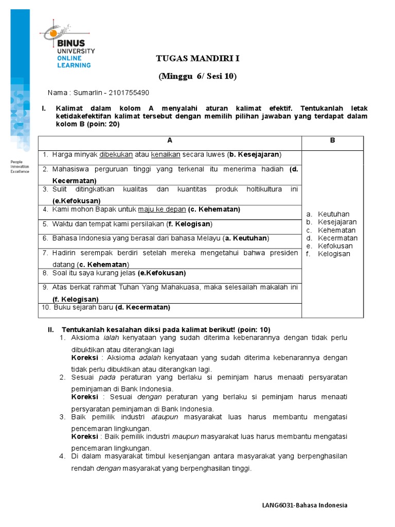TP 1 B. Indonesia Sumarlin | PDF