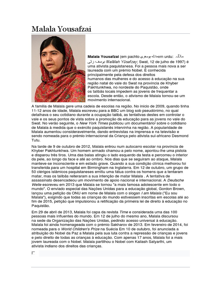Malala Yousafzai.docx | Malala Yousafzai | Violência