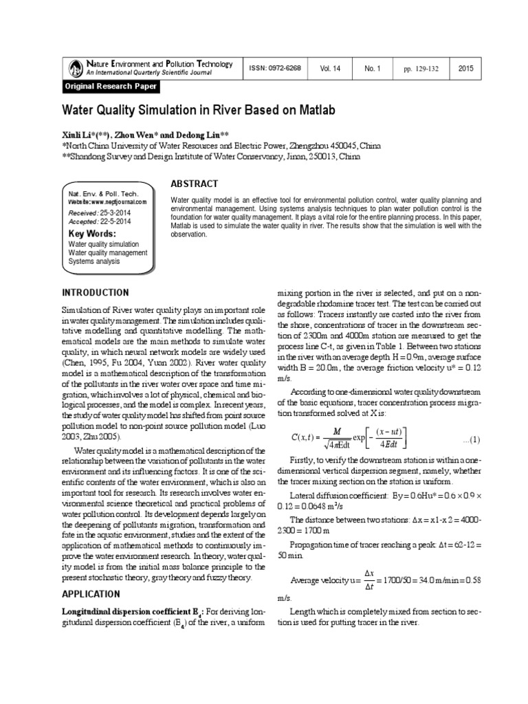 Water Quality Simulation in River Based On Matlab: N E P T | PDF ...
